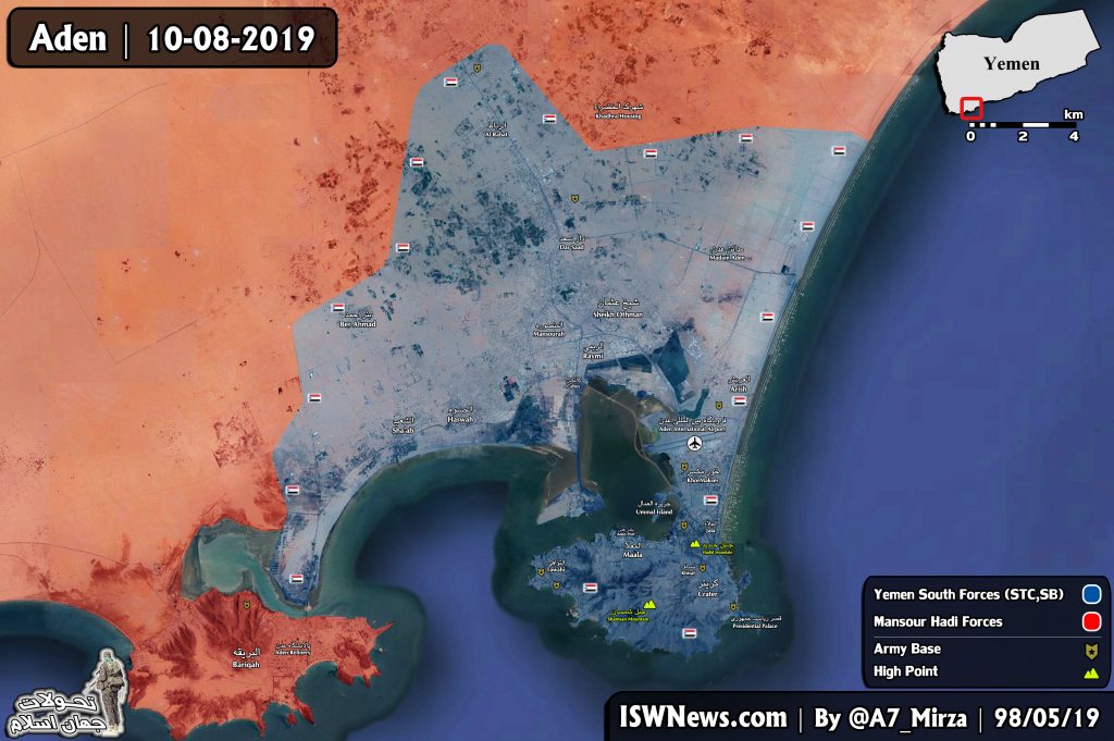 Map: Latest Updates On Aden's Conflicts 10 August 2019 - Islamic World News