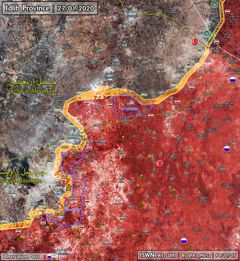 Map: The Advances Of Syrian Army In The North And South Of Maarat Al ...