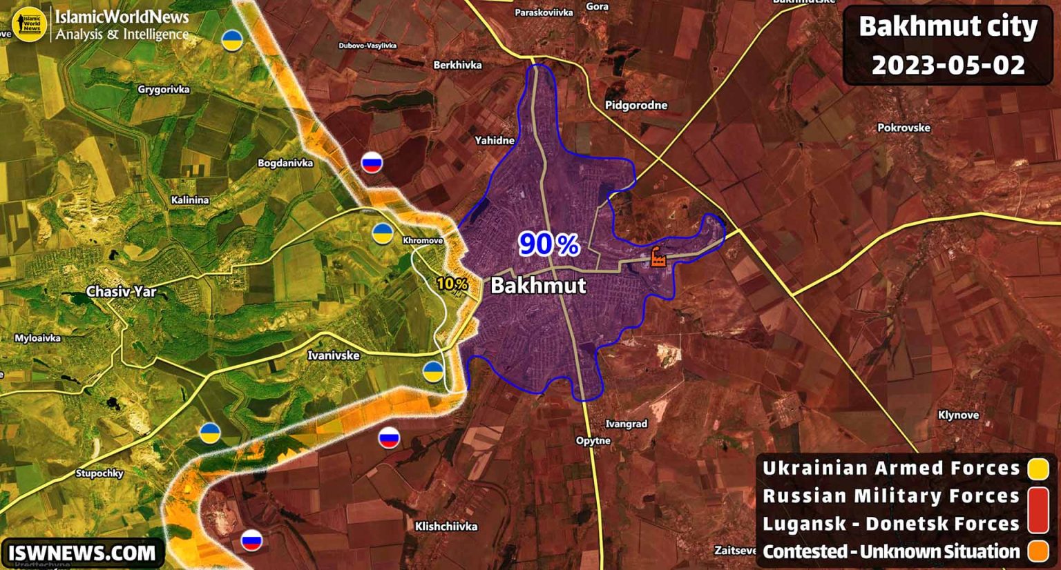 Russia Controls 90% Of Bakhmut City (Map) - Islamic World News