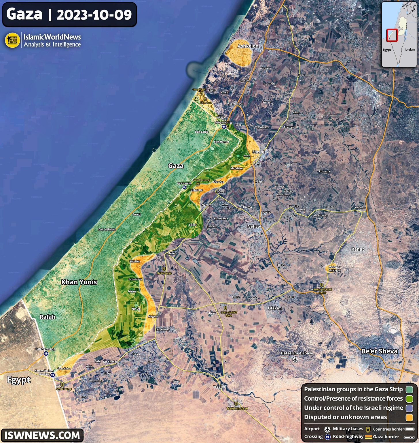 Latest Military Developments Around Gaza Strip, 9 October 2023 (Map ...